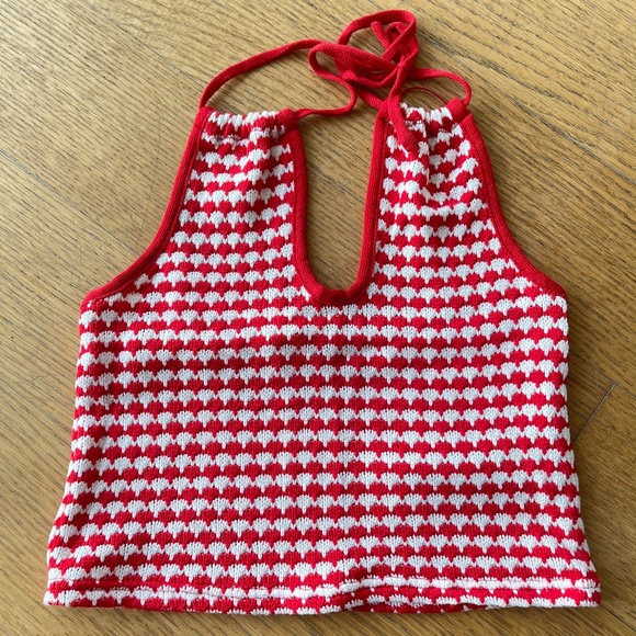 Zara | Tops | Zara Red White Checkered Halter Sweater Top | Poshmark